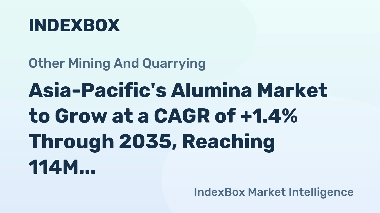 Asia-Pacific's Alumina Market to Grow at a CAGR of +1.4% Through 2035, Reaching 114M Tons