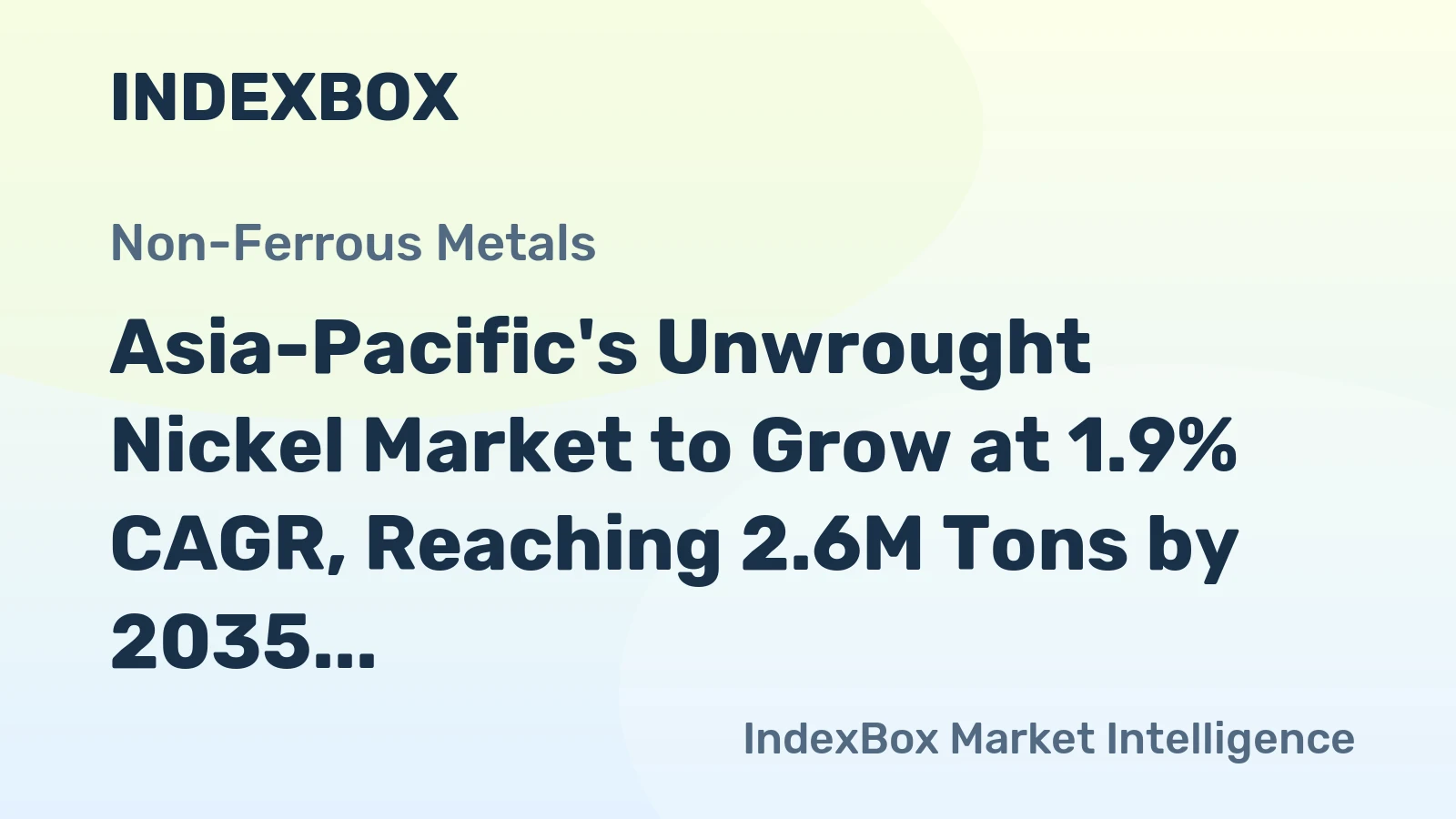 Asia-Pacific's Unwrought Nickel Market to Grow at 1.9% CAGR, Reaching 2.6M Tons by 2035