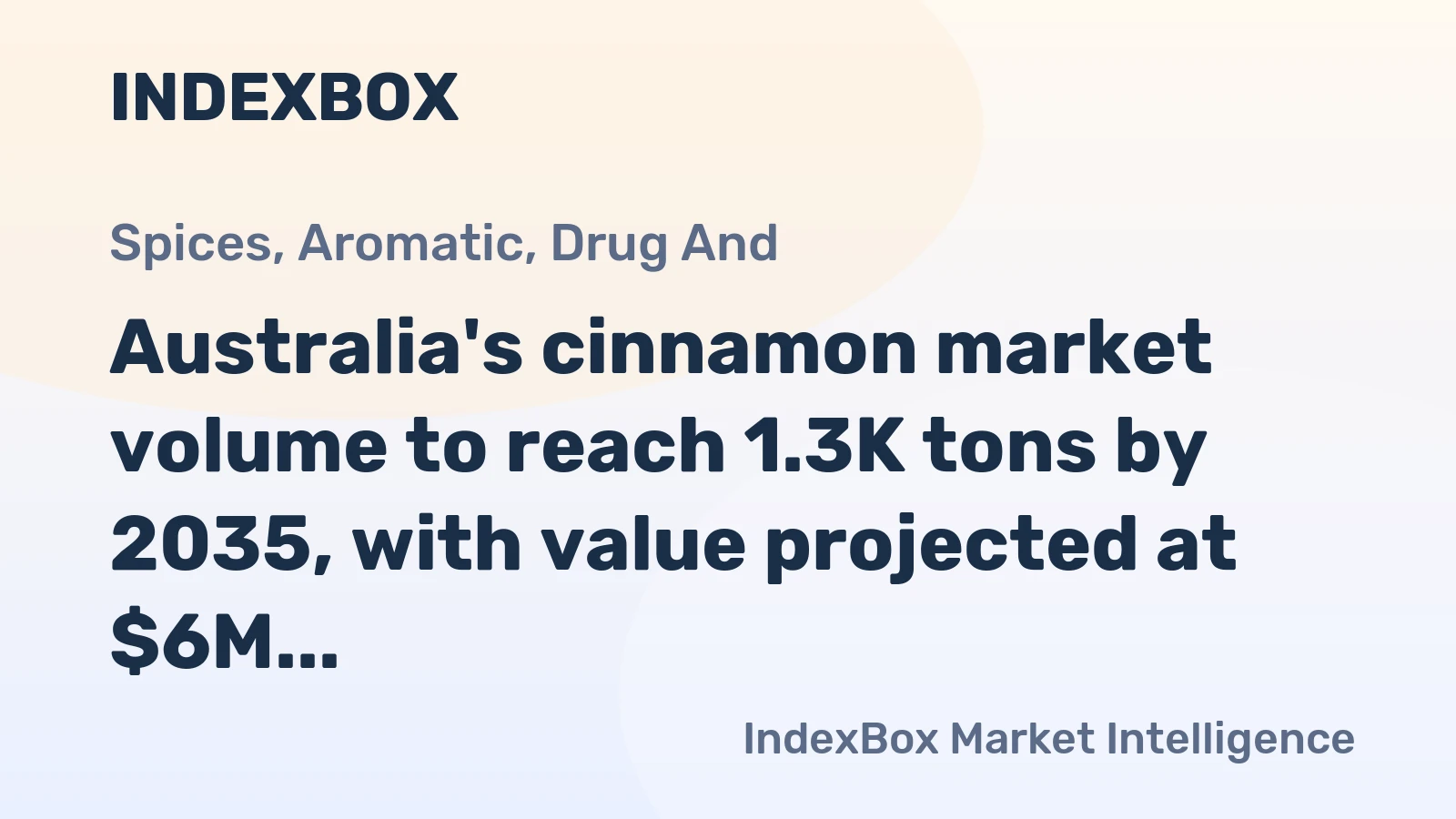 Australia's cinnamon market volume to reach 1.3K tons by 2035, with value projected at $6M, indicating steady growth.