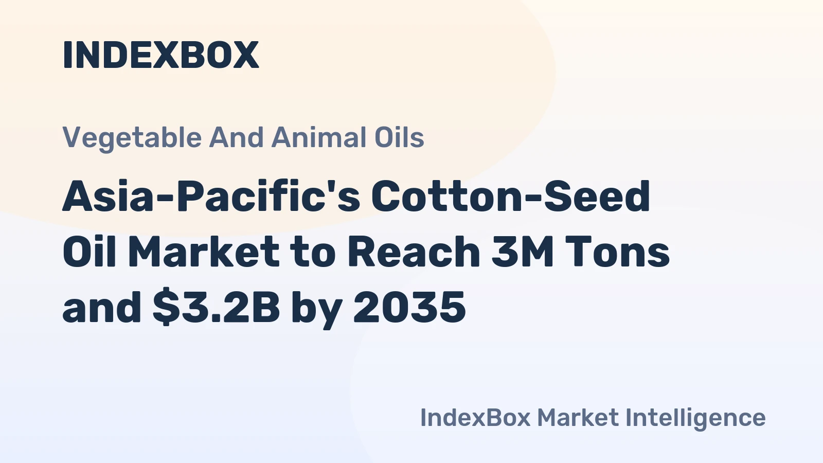 Asia-Pacific's Cotton-Seed Oil Market to Reach 3M Tons and $3.2B by 2035