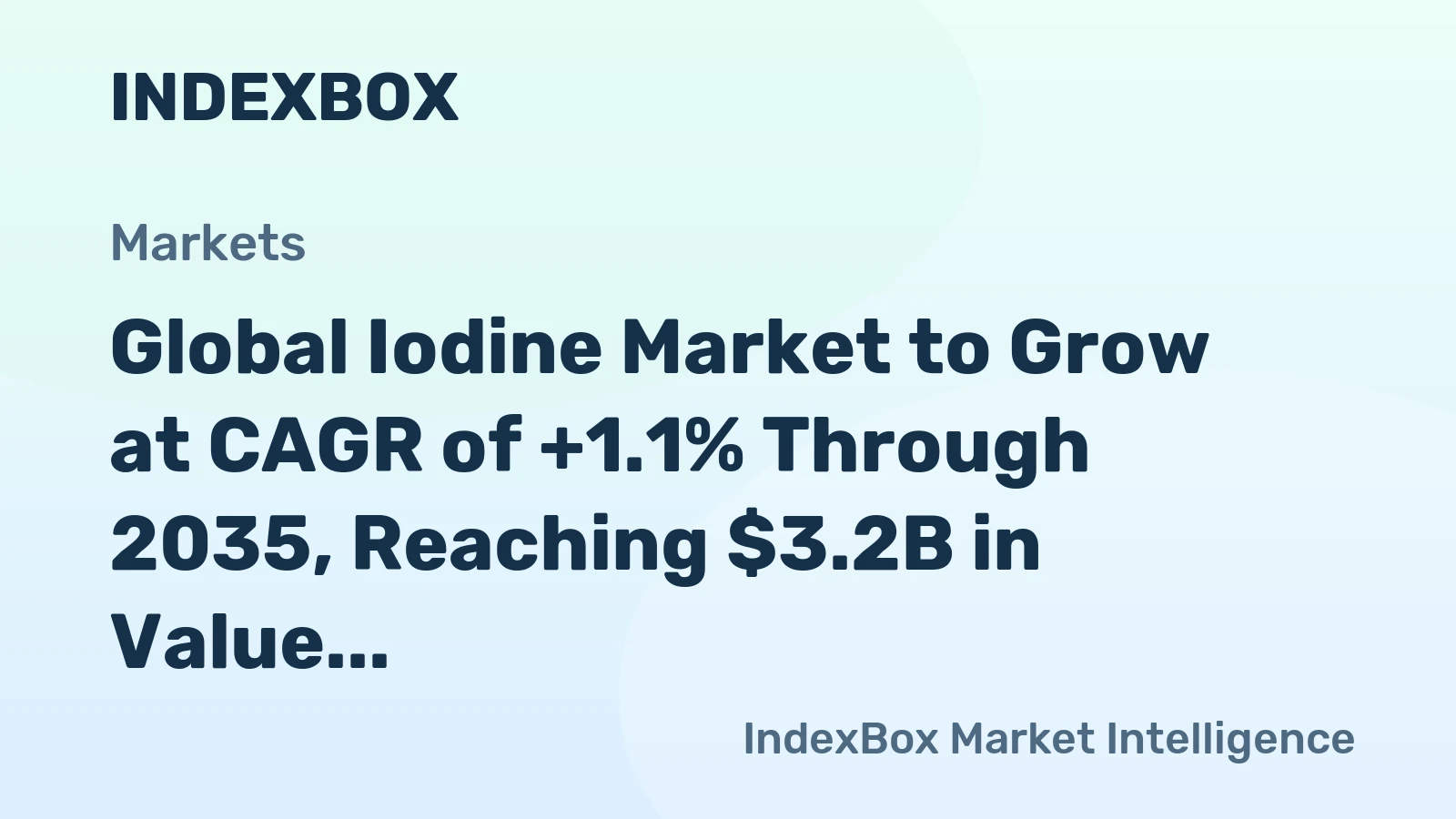 Global Iodine Market to Grow at CAGR of +1.1% Through 2035, Reaching $3.2B in Value