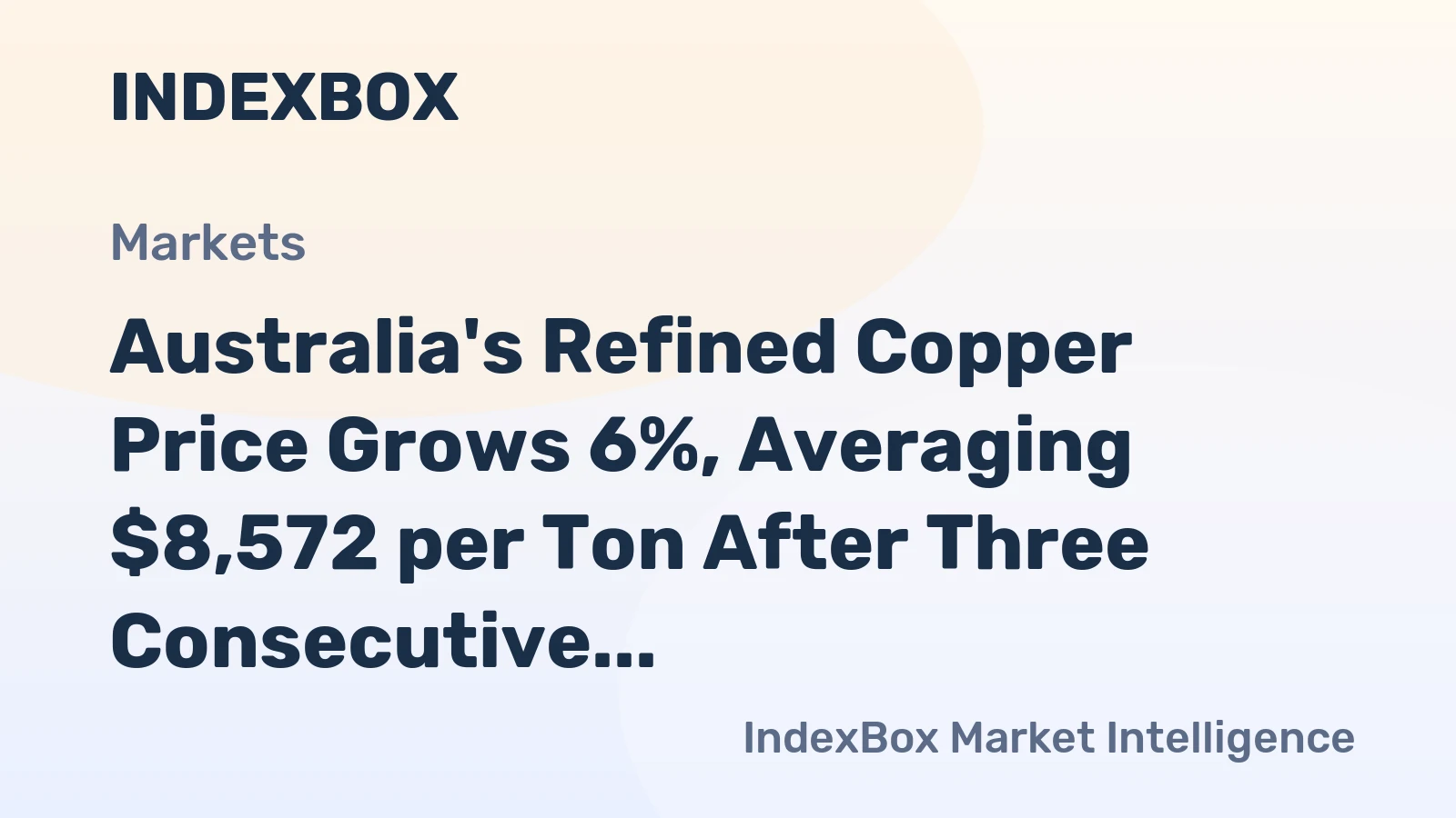 Australia's Refined Copper Price Grows 6%, Averaging $8,572 per Ton After Three Consecutive Months of Growth