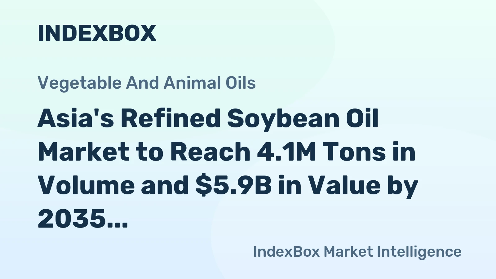 Asia's Refined Soybean Oil Market to Reach 4.1M Tons in Volume and $5.9B in Value by 2035
