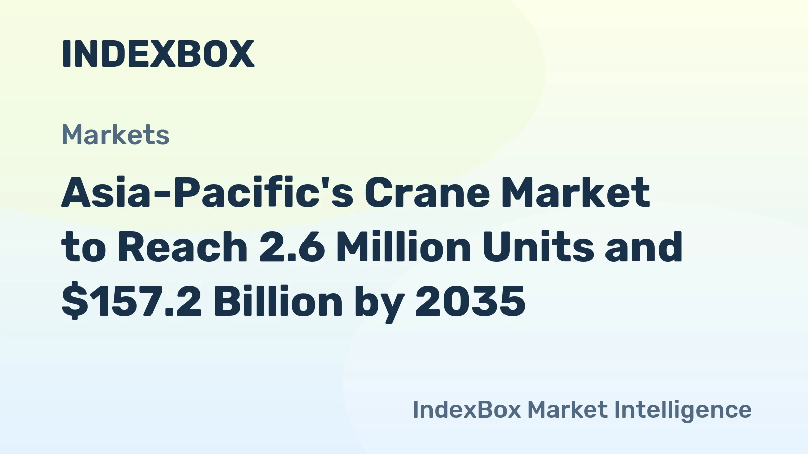 Asia-Pacific's Crane Market to Reach 2.6 Million Units and $157.2 Billion by 2035