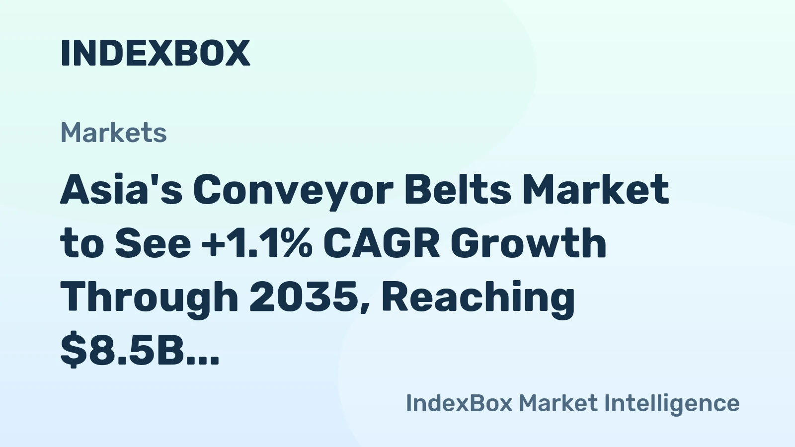 Asia's Conveyor Belts Market to See +1.1% CAGR Growth Through 2035, Reaching $8.5B