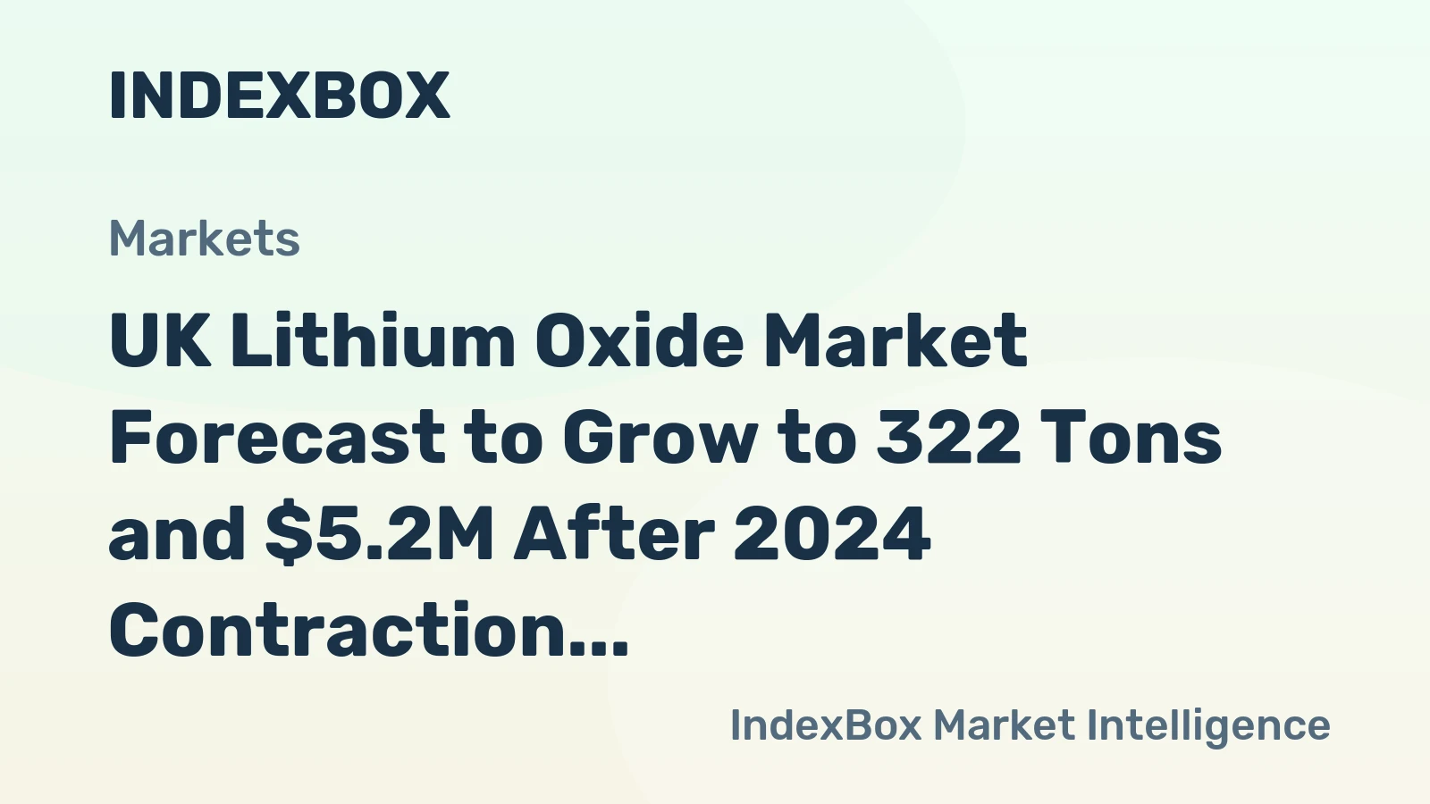UK Lithium Oxide Market Forecast to Grow to 322 Tons and $5.2M After 2024 Contraction