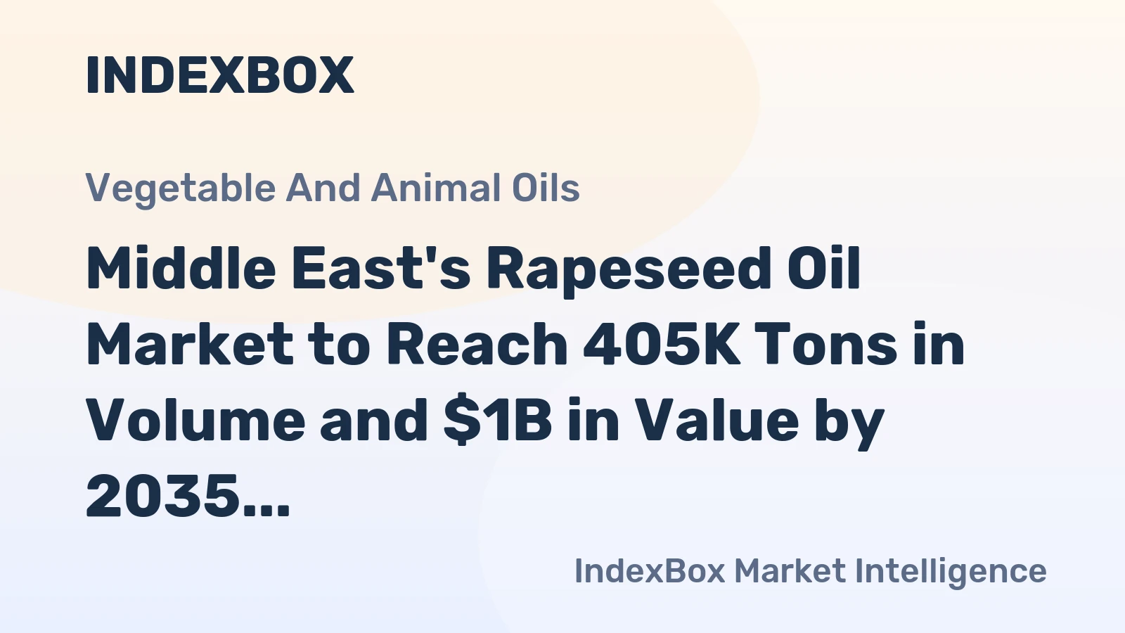 Middle East's Rapeseed Oil Market to Reach 405K Tons in Volume and $1B in Value by 2035