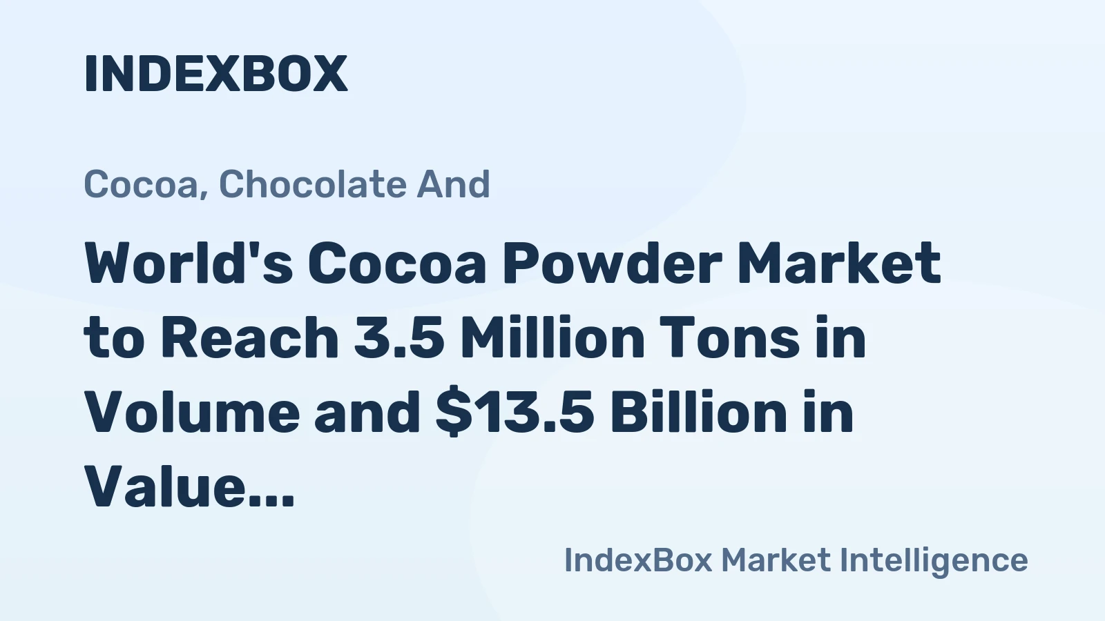 World's Cocoa Powder Market to Reach 3.5 Million Tons in Volume and $13.5 Billion in Value