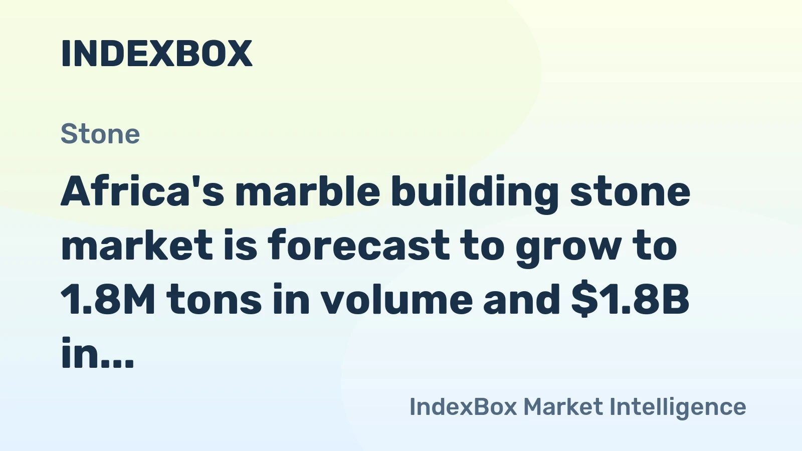 Africa's marble building stone market is forecast to grow to 1.8M tons in volume and $1.8B in value by 2035, recovering from a recent contraction.