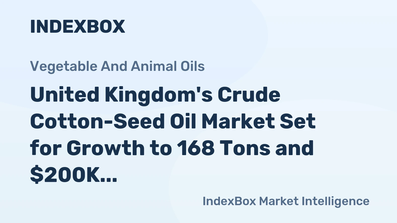 United Kingdom's Crude Cotton-Seed Oil Market Set for Growth to 168 Tons and $200K
