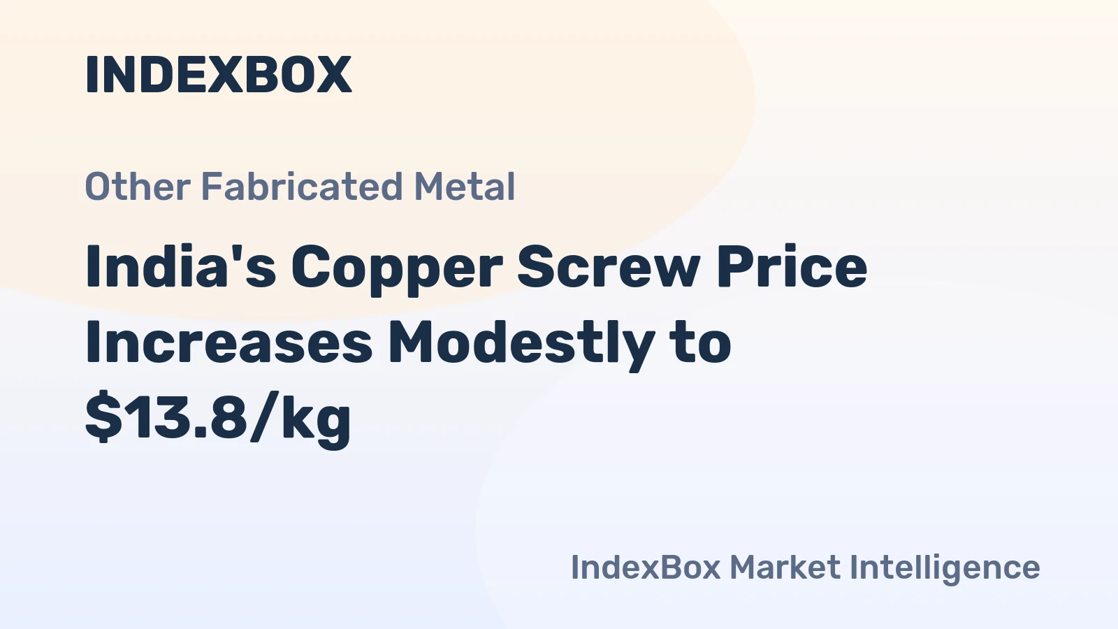 India's Copper Screw Price Increases Modestly to $13.8/kg
