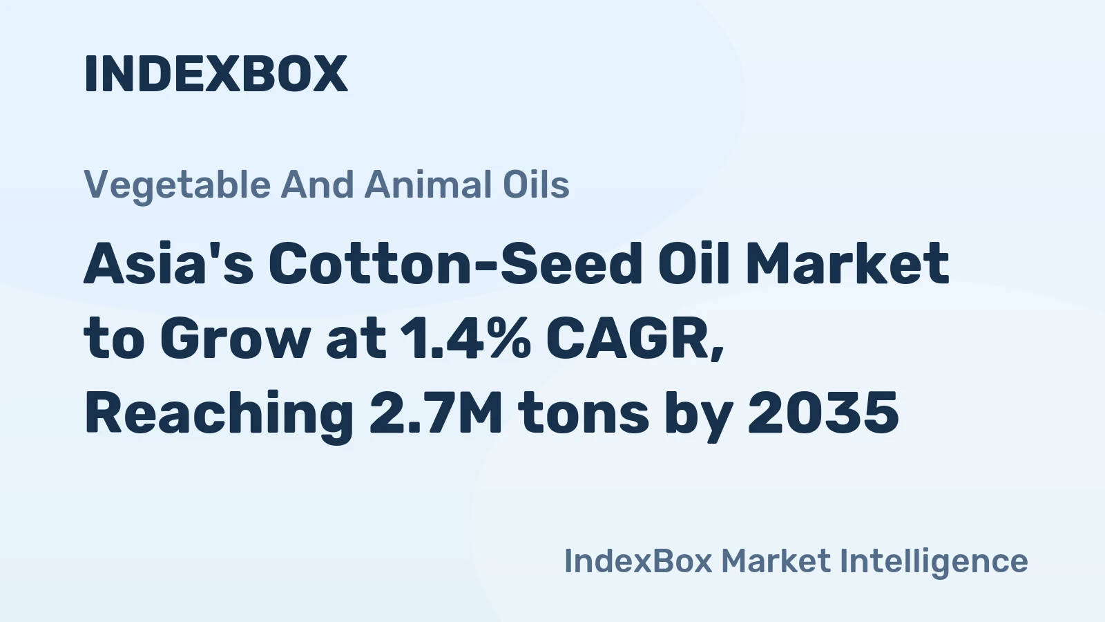 Asia's Cotton-Seed Oil Market to Grow at 1.4% CAGR, Reaching 2.7M tons by 2035