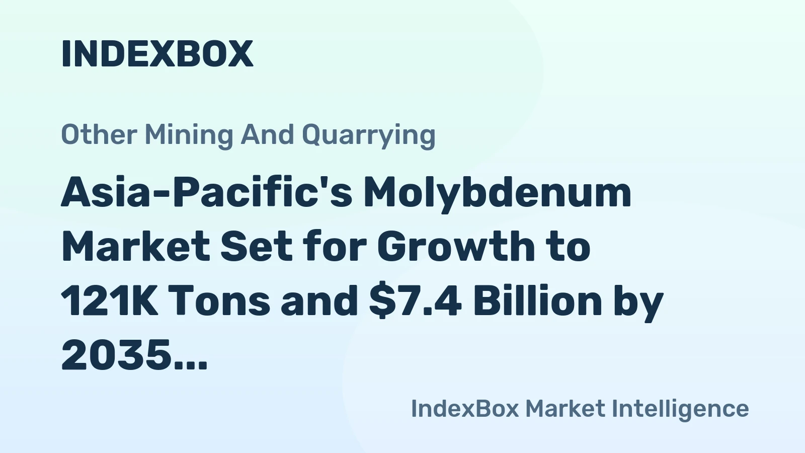 Asia-Pacific's Molybdenum Market Set for Growth to 121K Tons and $7.4 Billion by 2035