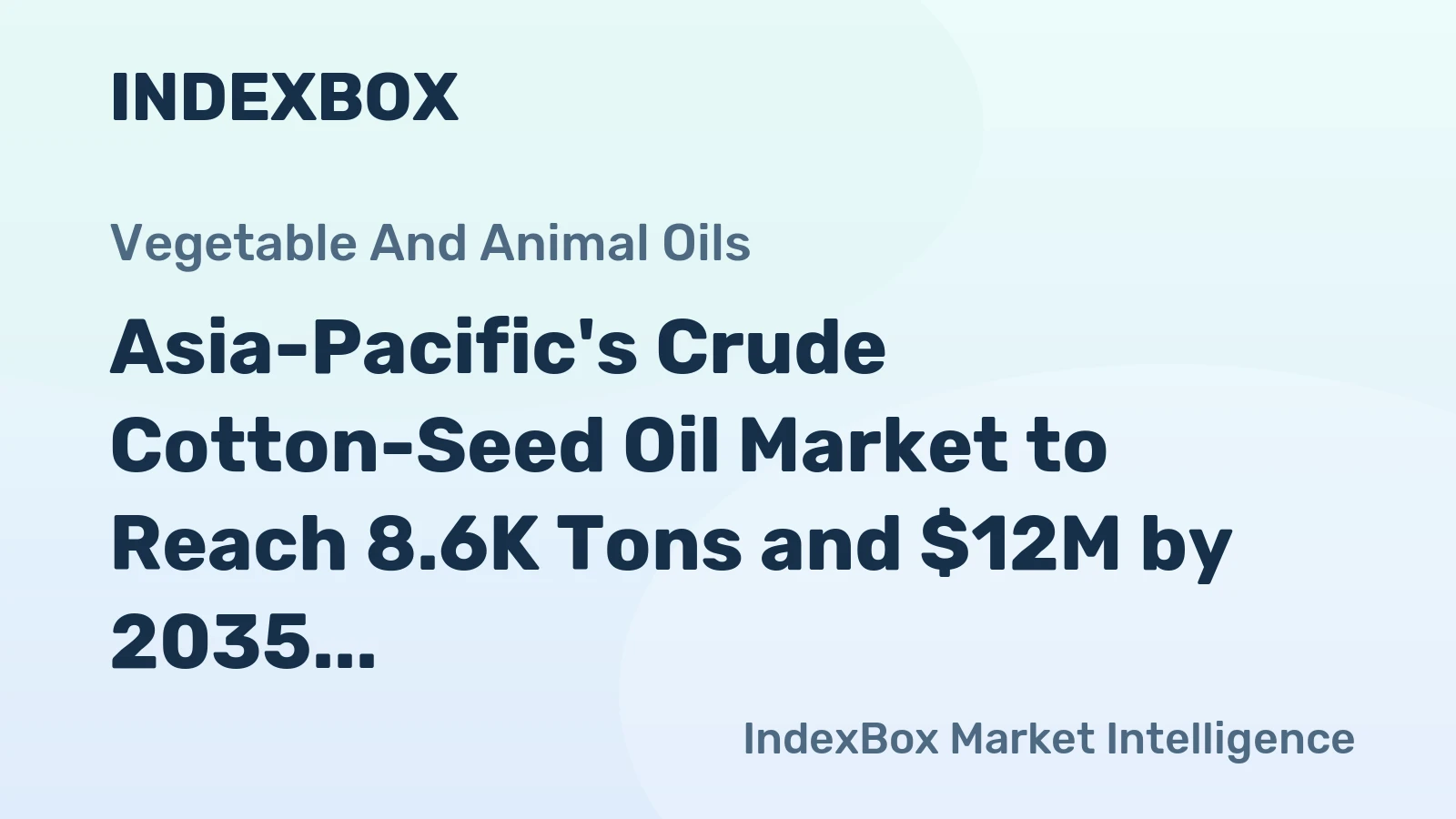 Asia-Pacific's Crude Cotton-Seed Oil Market to Reach 8.6K Tons and $12M by 2035 amid Increasing Demand