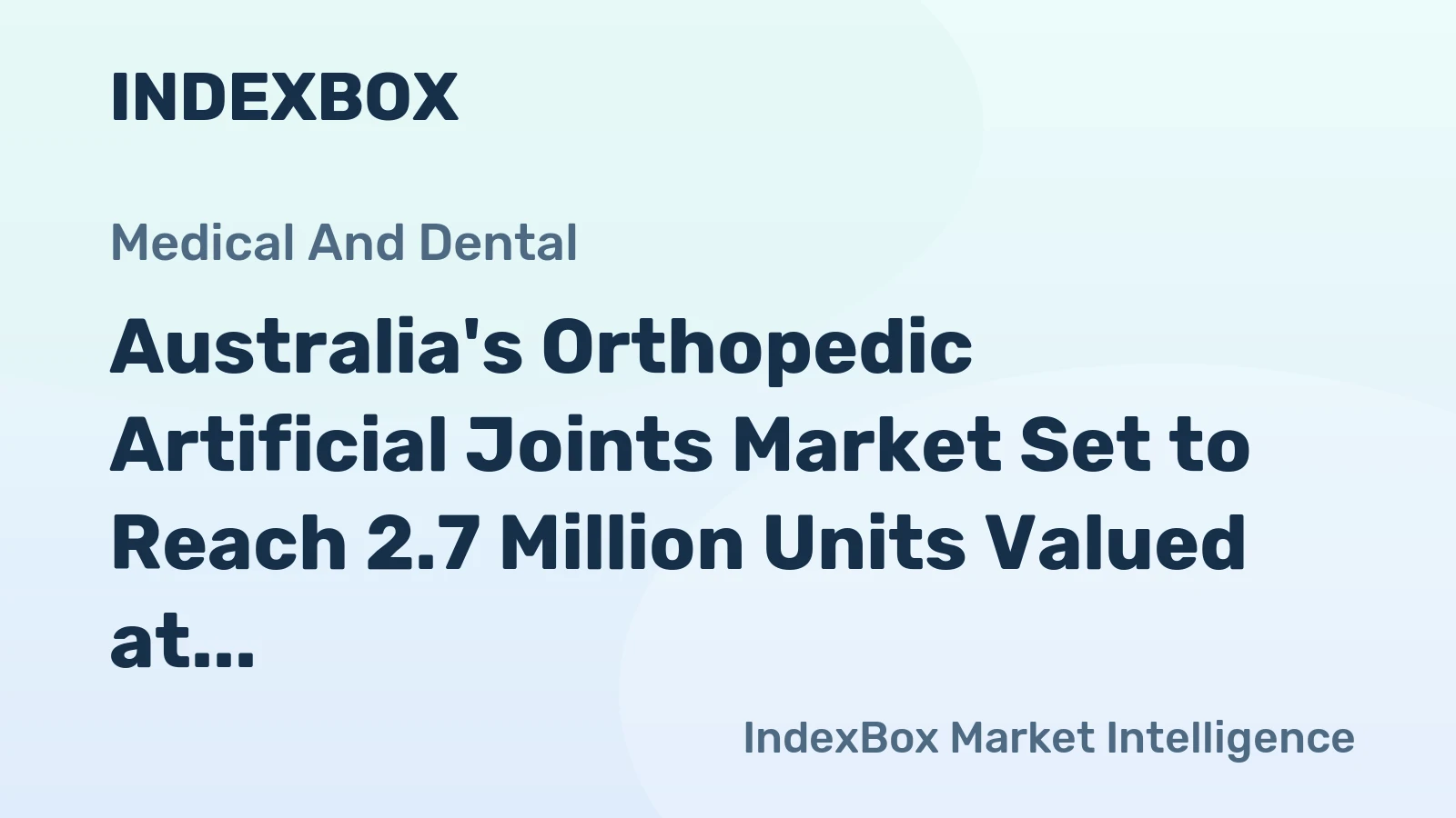 Australia's Orthopedic Artificial Joints Market Set to Reach 2.7 Million Units Valued at $2.7 Billion by 2035