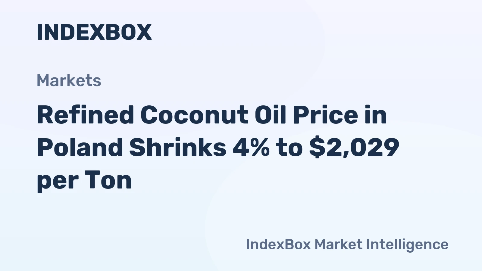 Refined Coconut Oil Price in Poland Shrinks 4% to $2,029 per Ton