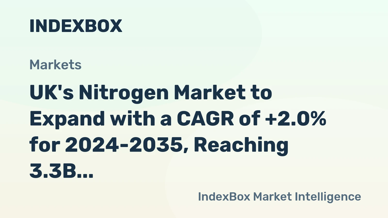 UK's Nitrogen Market to Expand with a CAGR of +2.0% for 2024-2035, Reaching 3.3B Cubic Meters