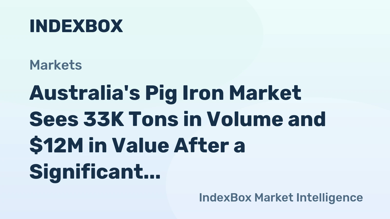 Australia's Pig Iron Market Sees 33K Tons in Volume and $12M in Value After a Significant Contraction
