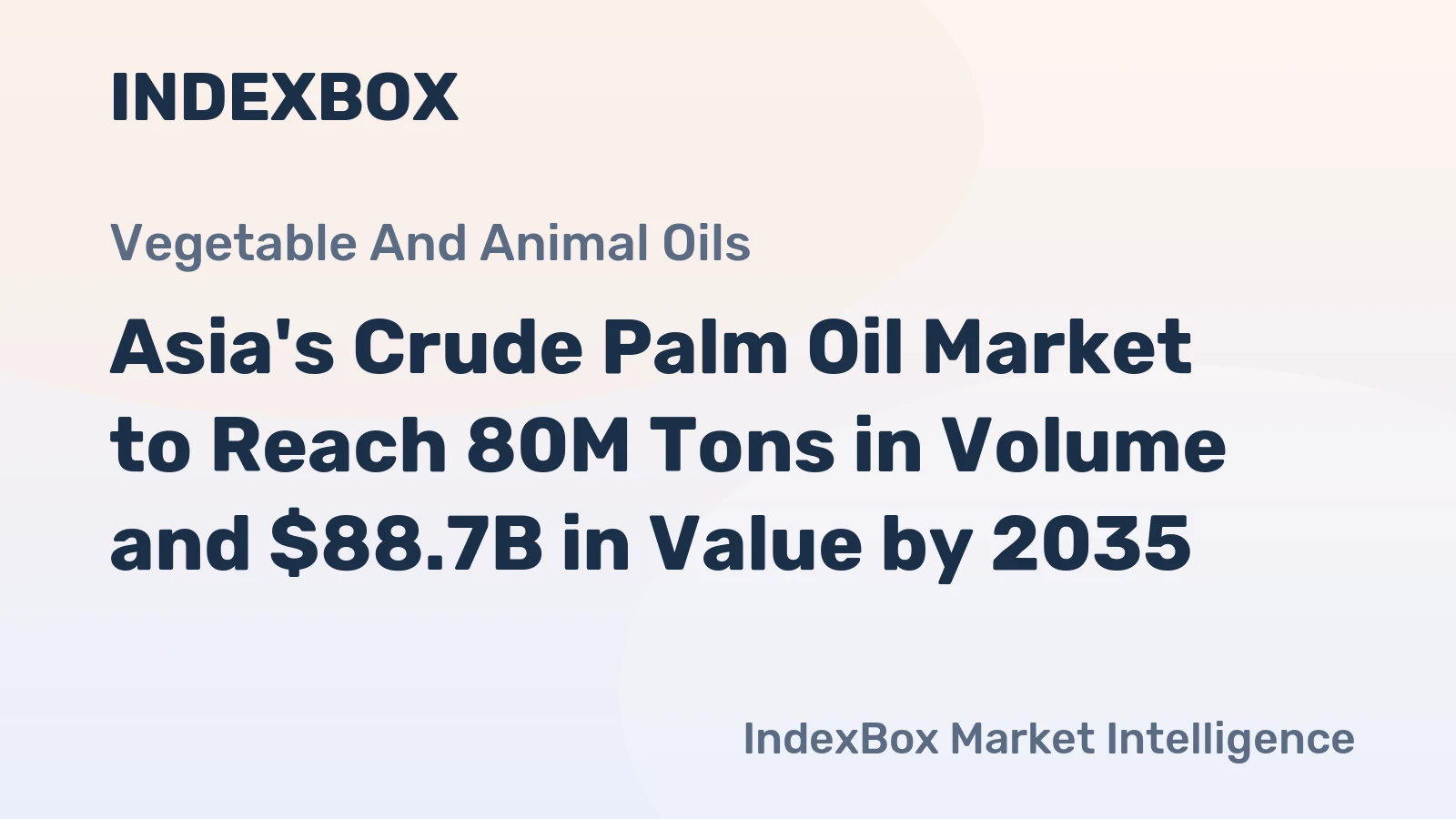Asia's Crude Palm Oil Market to Reach 80M Tons in Volume and $88.7B in Value by 2035
