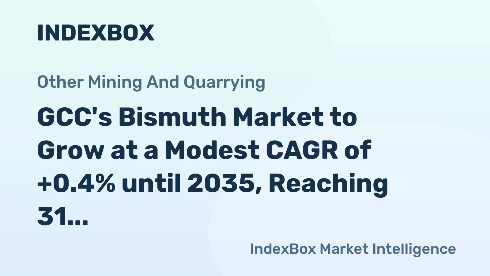GCC's Bismuth Market to Grow at a Modest CAGR of +0.4% until 2035, Reaching 31 Tons