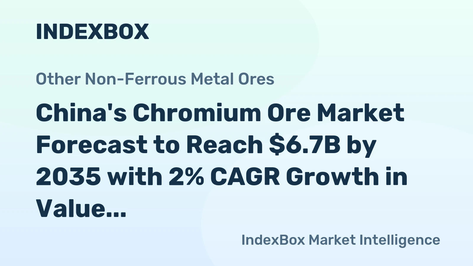 China's Chromium Ore Market Forecast to Reach $6.7B by 2035 with 2% CAGR Growth in Value