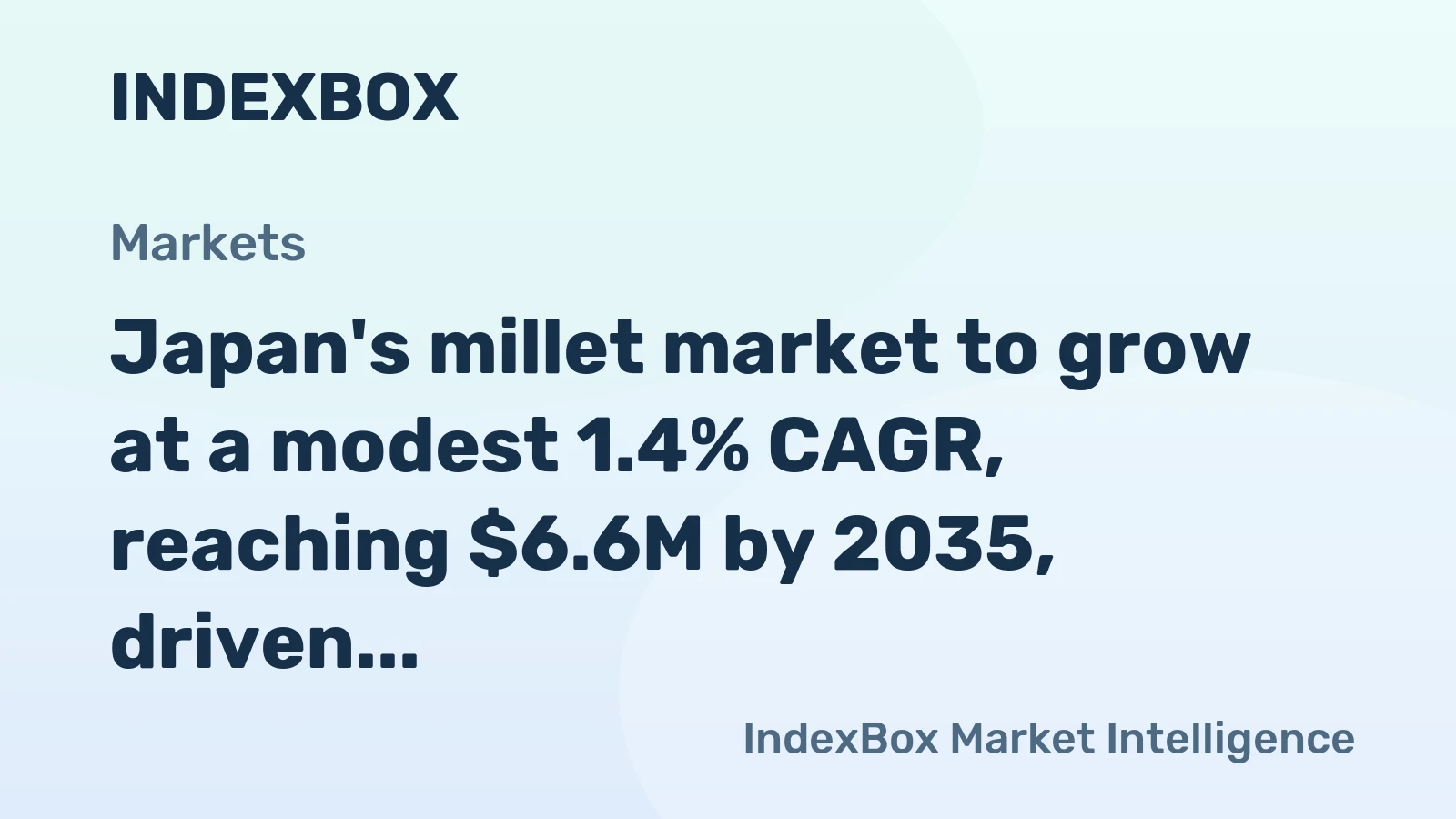 Japan's millet market to grow at a modest 1.4% CAGR, reaching $6.6M by 2035, driven by rising domestic demand.