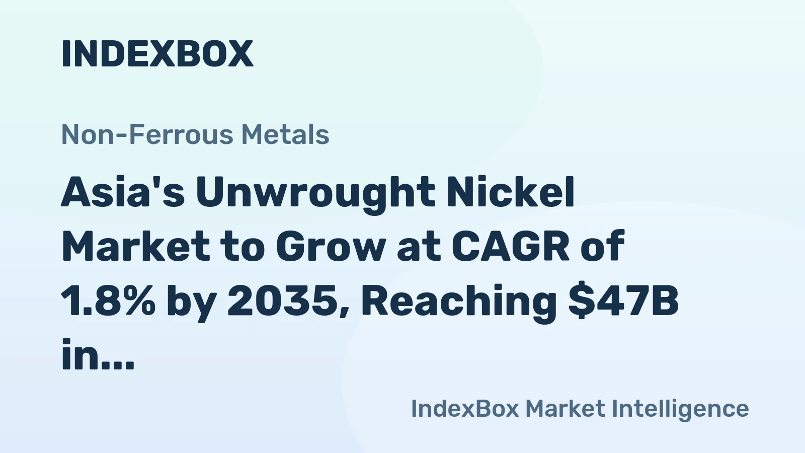 Asia's Unwrought Nickel Market to Grow at CAGR of 1.8% by 2035, Reaching $47B in Value
