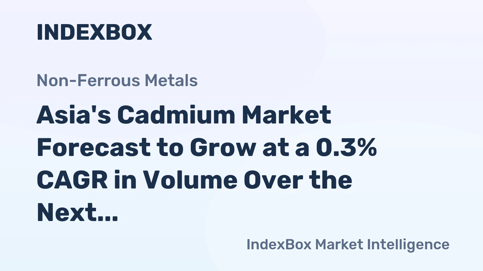 Asia's Cadmium Market Forecast to Grow at a 0.3% CAGR in Volume Over the Next Decade