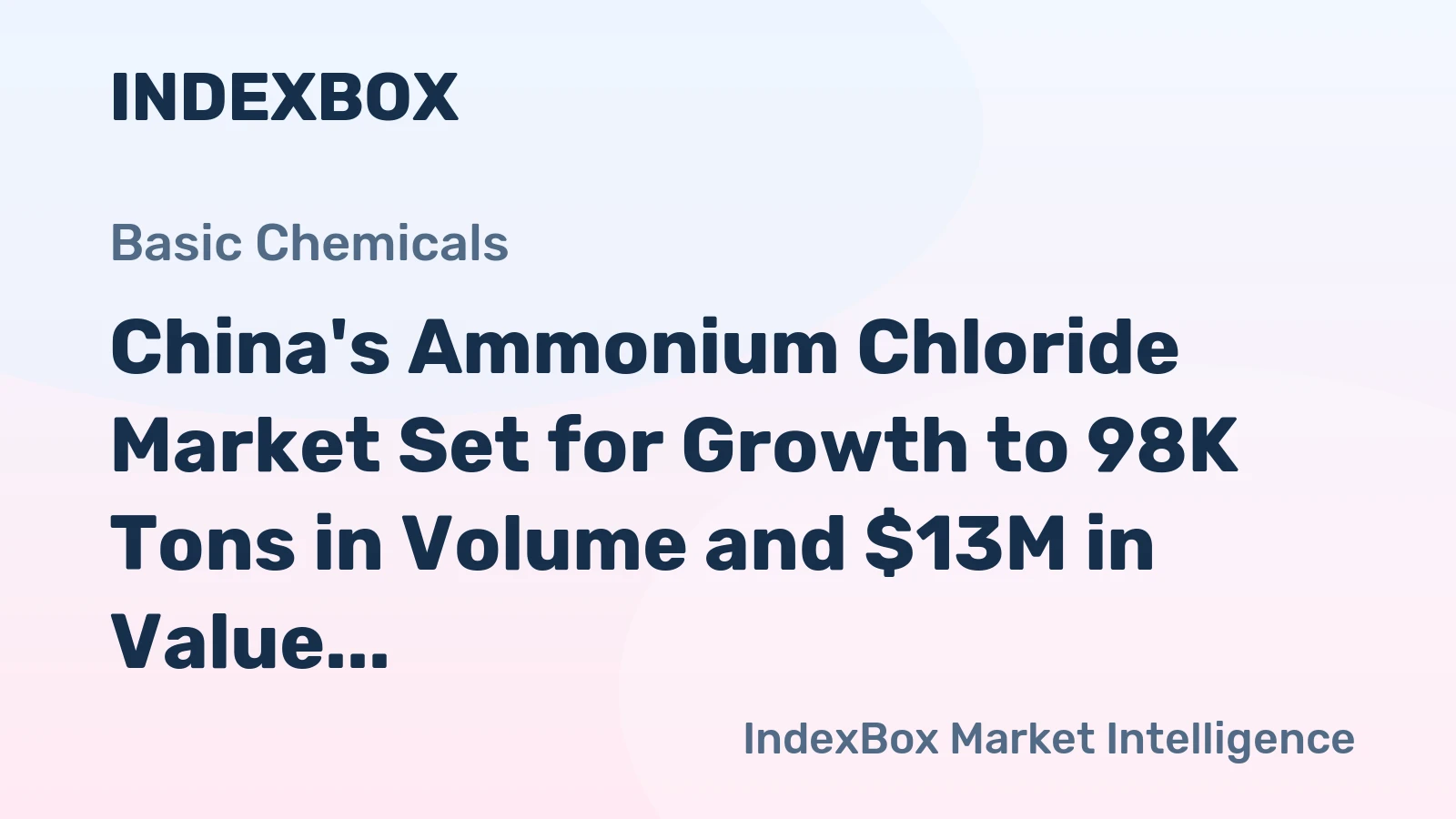 China's Ammonium Chloride Market Set for Growth to 98K Tons in Volume and $13M in Value