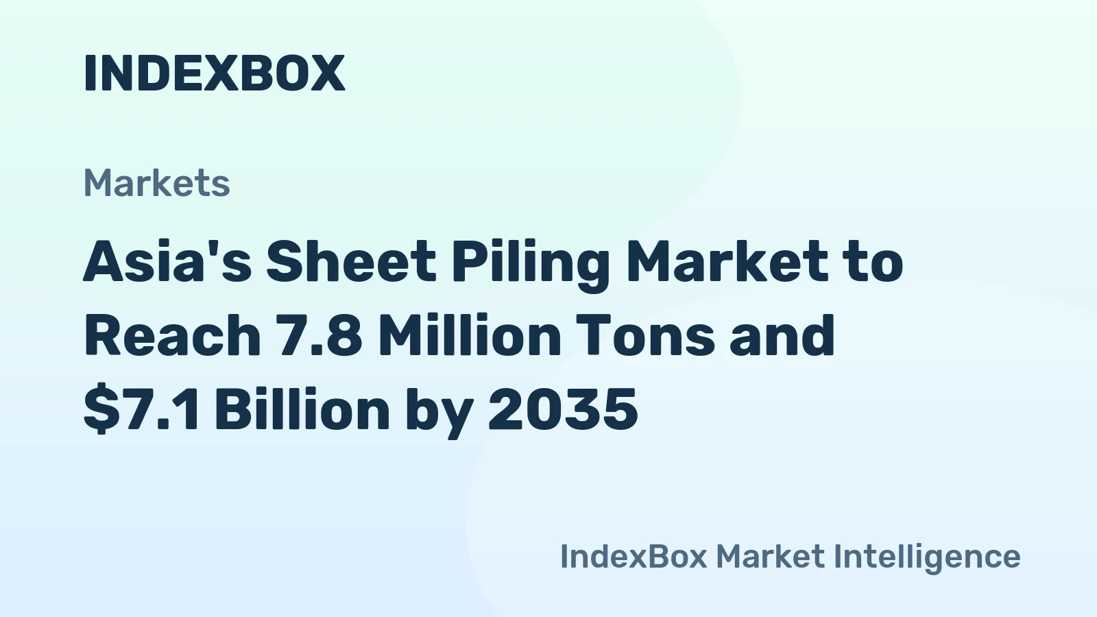 Asia's Sheet Piling Market to Reach 7.8 Million Tons and $7.1 Billion by 2035