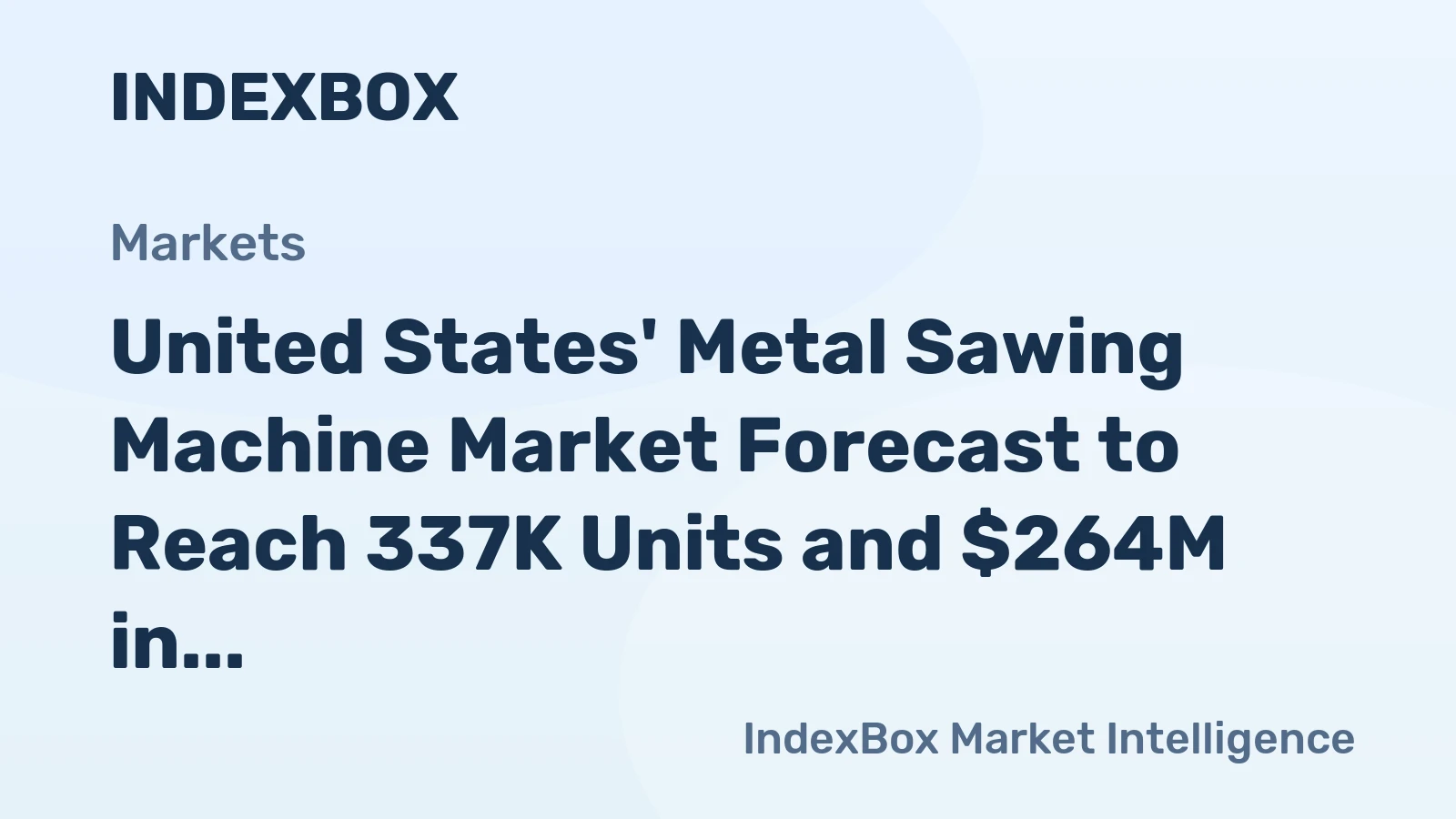 United States' Metal Sawing Machine Market Forecast to Reach 337K Units and $264M in Value