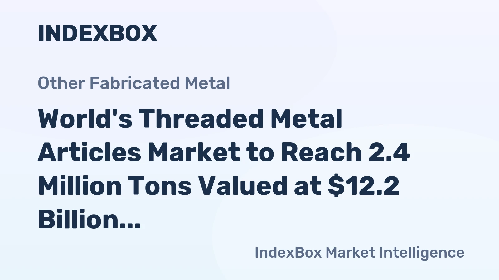 World's Threaded Metal Articles Market to Reach 2.4 Million Tons Valued at $12.2 Billion by 2035