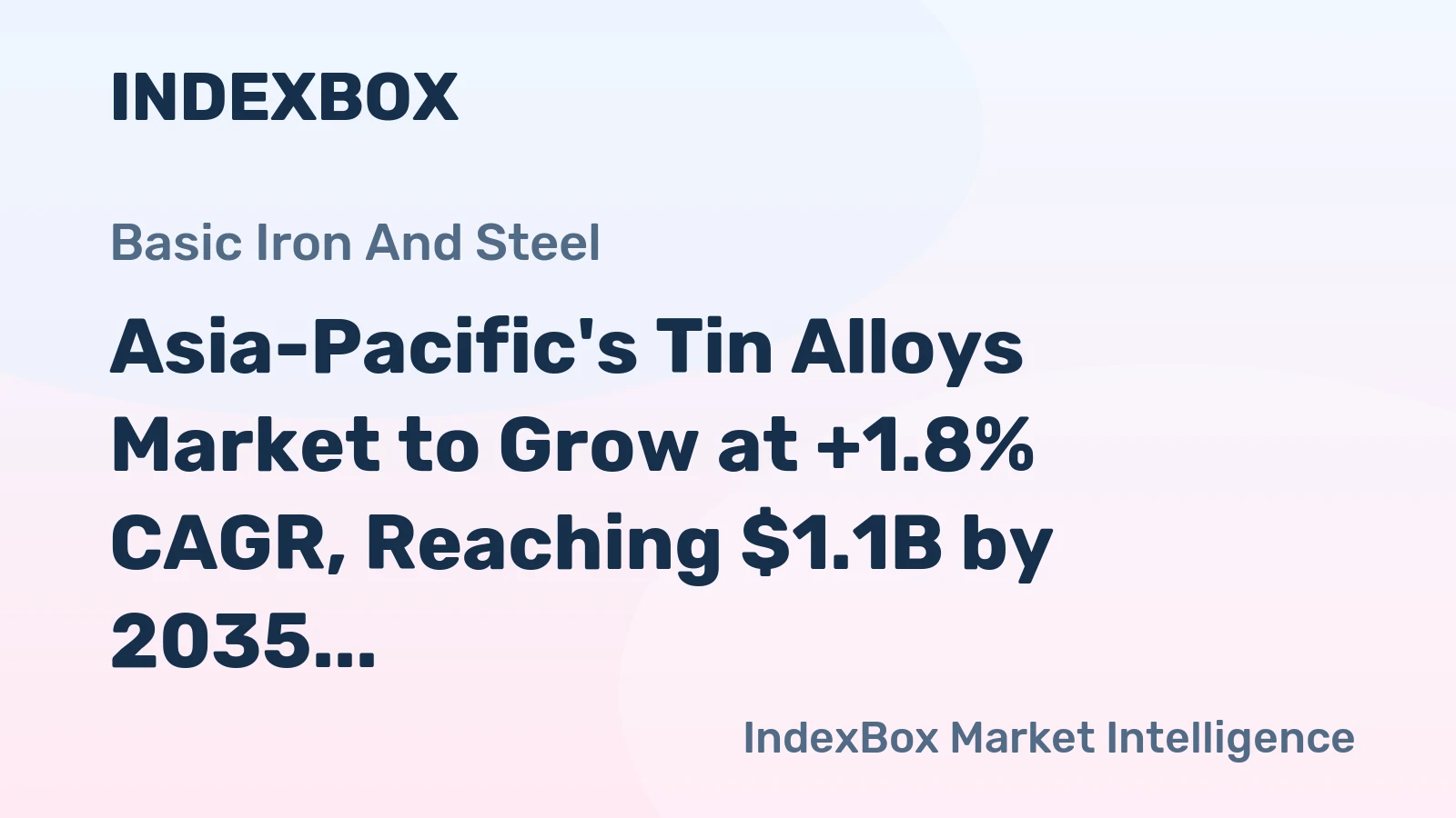 Asia-Pacific's Tin Alloys Market to Grow at +1.8% CAGR, Reaching $1.1B by 2035