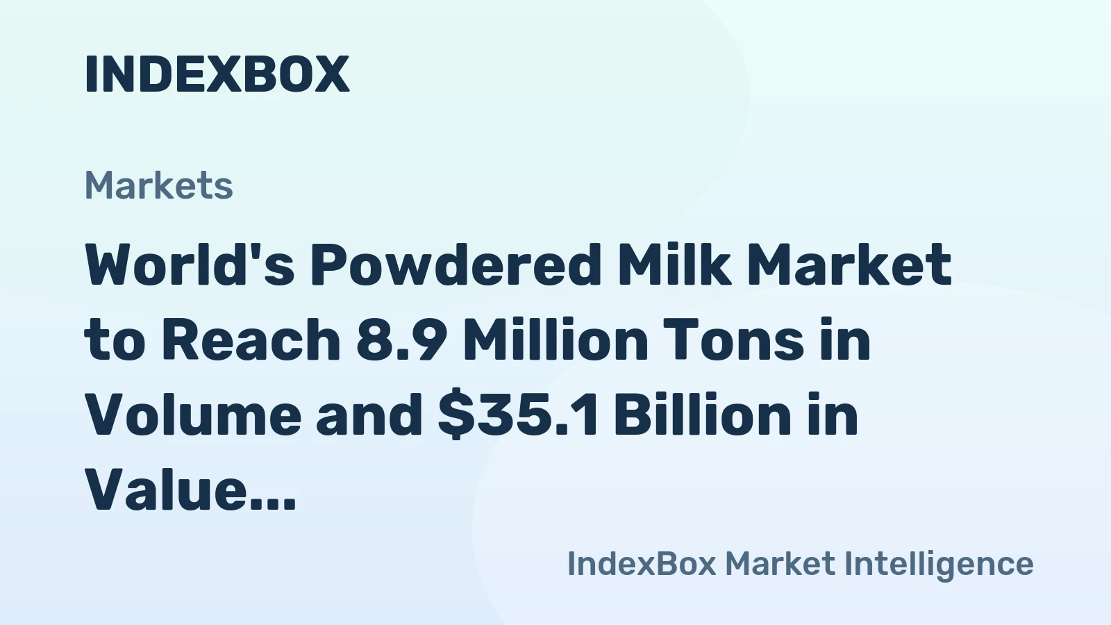 World's Powdered Milk Market to Reach 8.9 Million Tons in Volume and $35.1 Billion in Value by 2035