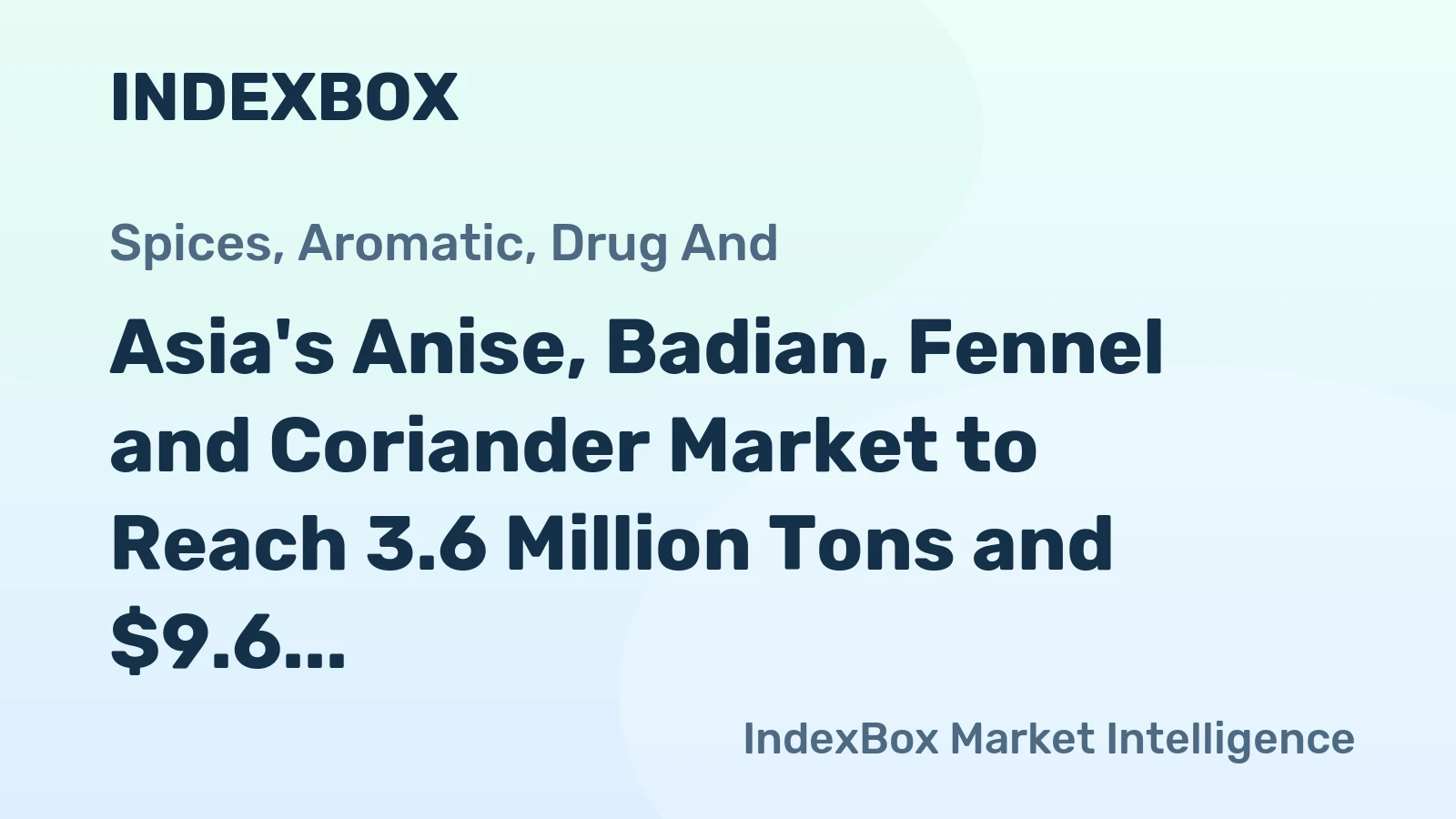 Asia's Anise, Badian, Fennel and Coriander Market to Reach 3.6 Million Tons and $9.6 Billion by 2035