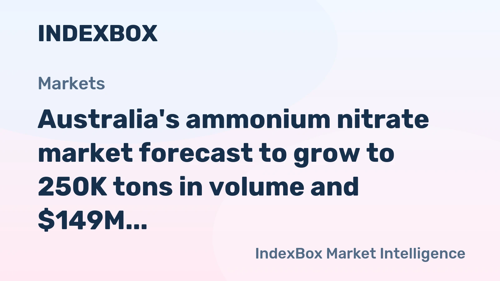 Australia's ammonium nitrate market forecast to grow to 250K tons in volume and $149M in value by 2035.