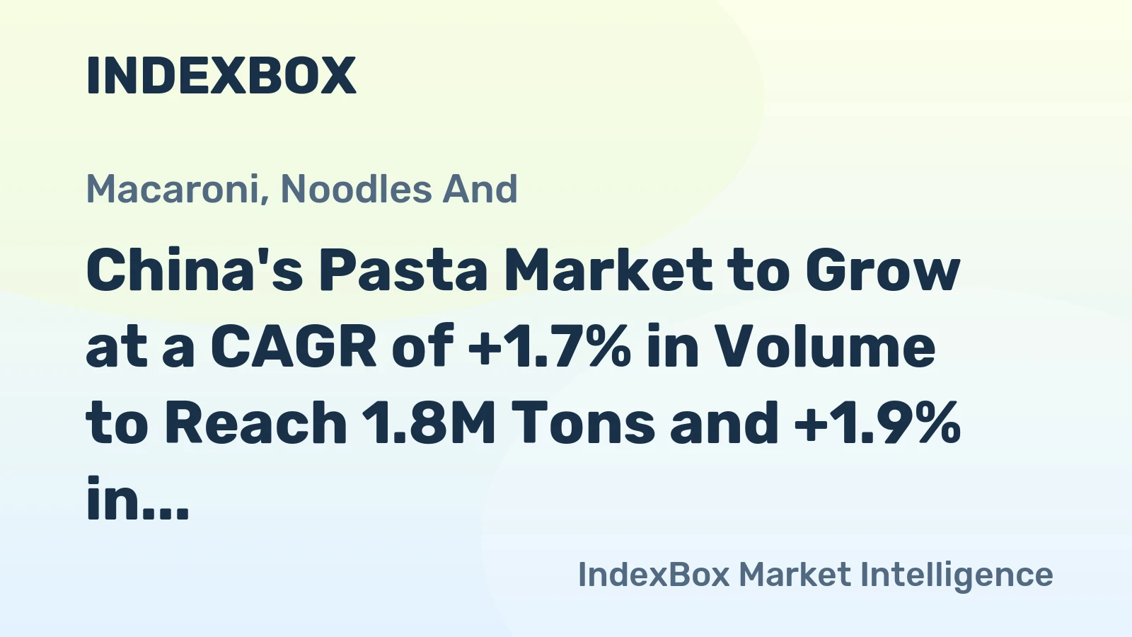 China's Pasta Market to Grow at a CAGR of +1.7% in Volume to Reach 1.8M Tons and +1.9% in Value to $2.9B by 2035