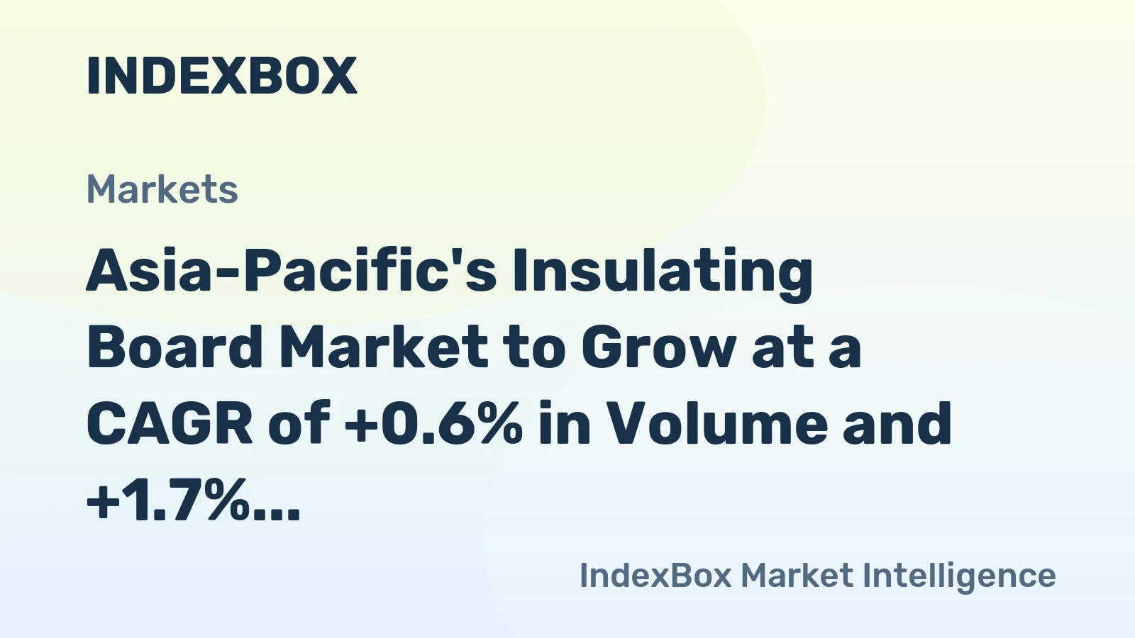 Asia-Pacific's Insulating Board Market to Grow at a CAGR of +0.6% in Volume and +1.7% in Value by 2035