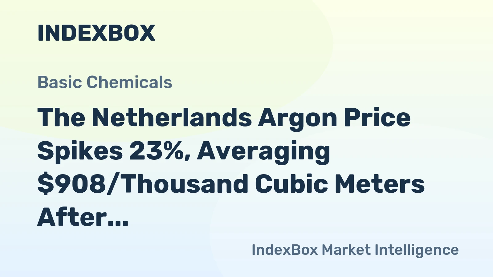 The Netherlands Argon Price Spikes 23%, Averaging $908/Thousand Cubic Meters After 2 Months of Growth