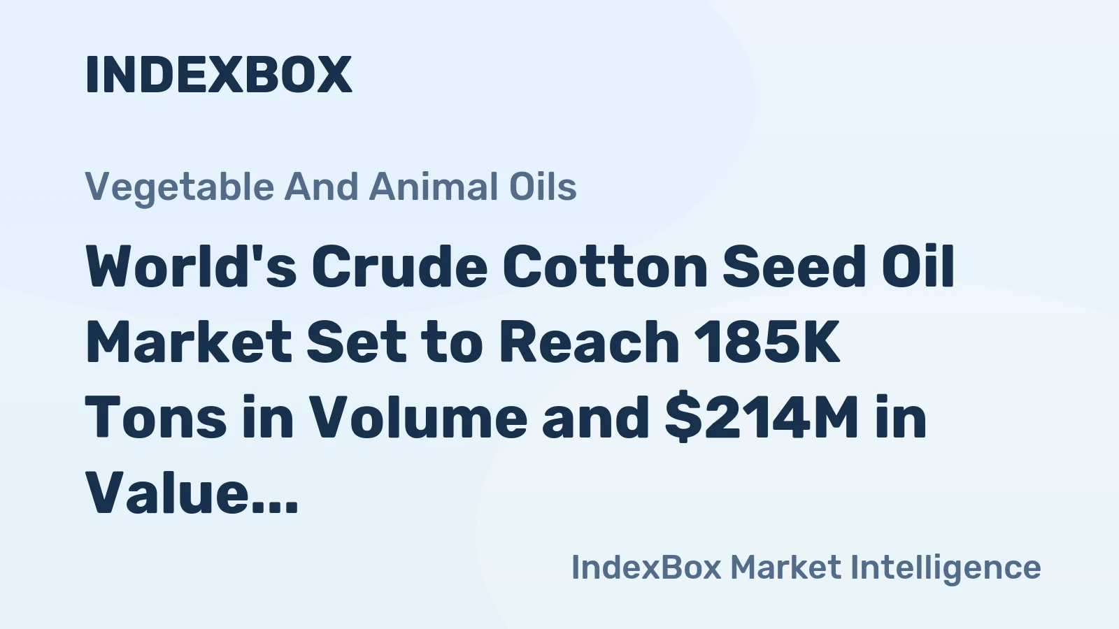 World's Crude Cotton Seed Oil Market Set to Reach 185K Tons in Volume and $214M in Value by 2035