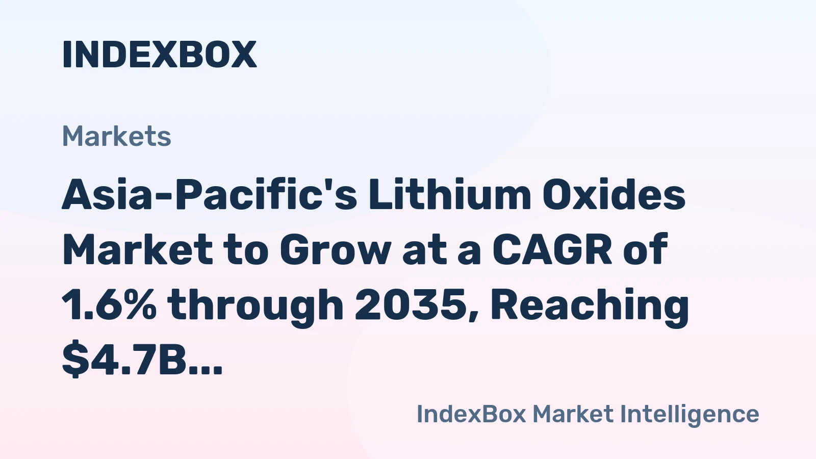 Asia-Pacific's Lithium Oxides Market to Grow at a CAGR of 1.6% through 2035, Reaching $4.7B in Value