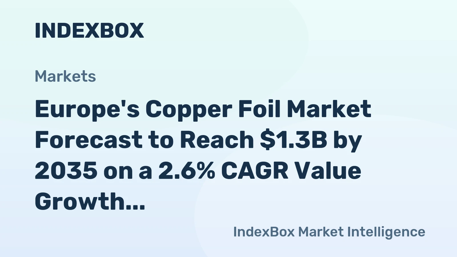 Europe's Copper Foil Market Forecast to Reach $1.3B by 2035 on a 2.6% CAGR Value Growth