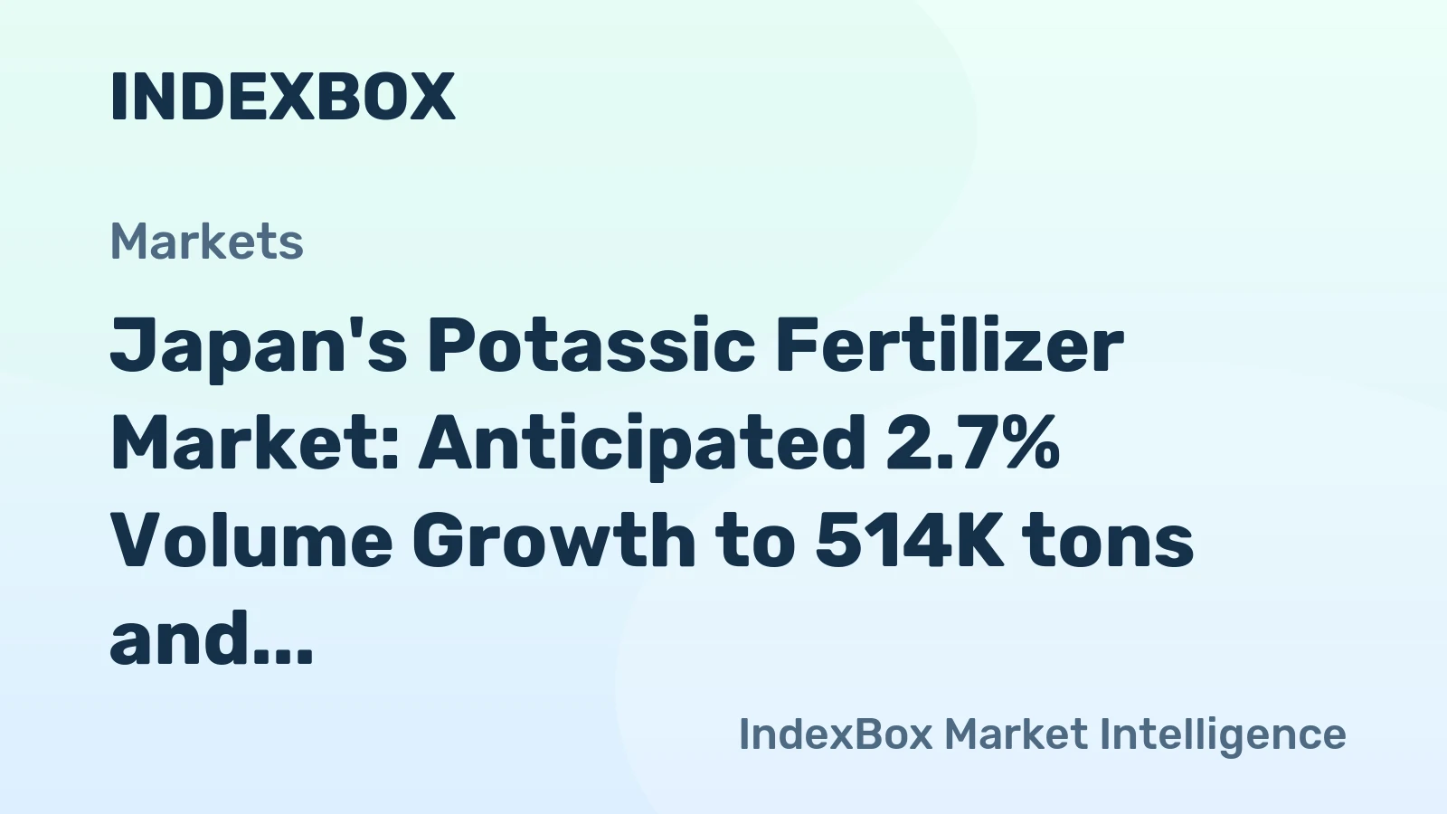 Japan's Potassic Fertilizer Market: Anticipated 2.7% Volume Growth to 514K tons and 5.0% Value Growth to $308M by 2035