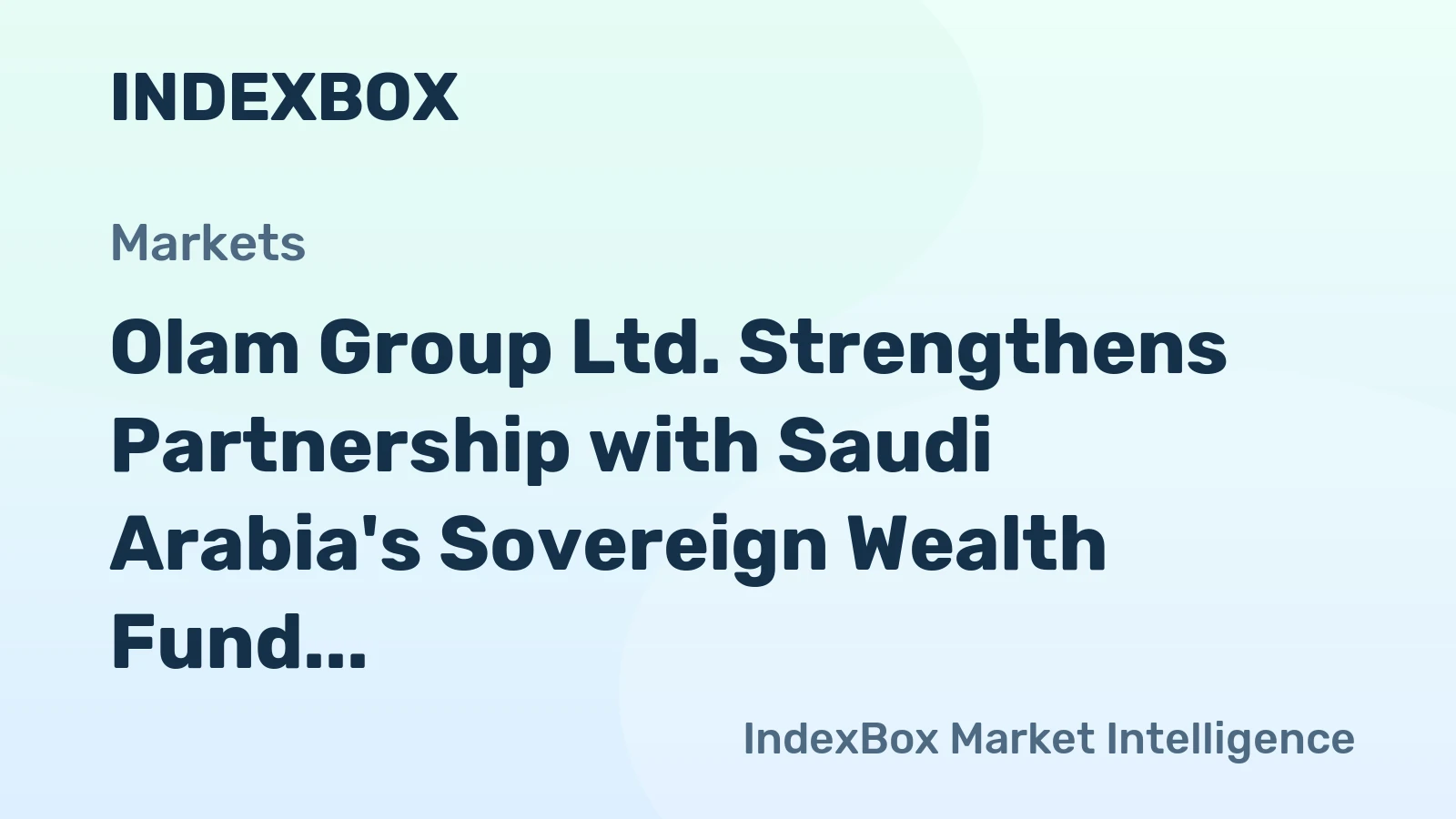 Olam Group Ltd. Strengthens Partnership with Saudi Arabia's Sovereign Wealth Fund