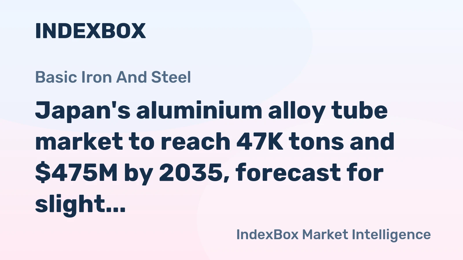 Japan's aluminium alloy tube market to reach 47K tons and $475M by 2035, forecast for slight growth in volume and value.