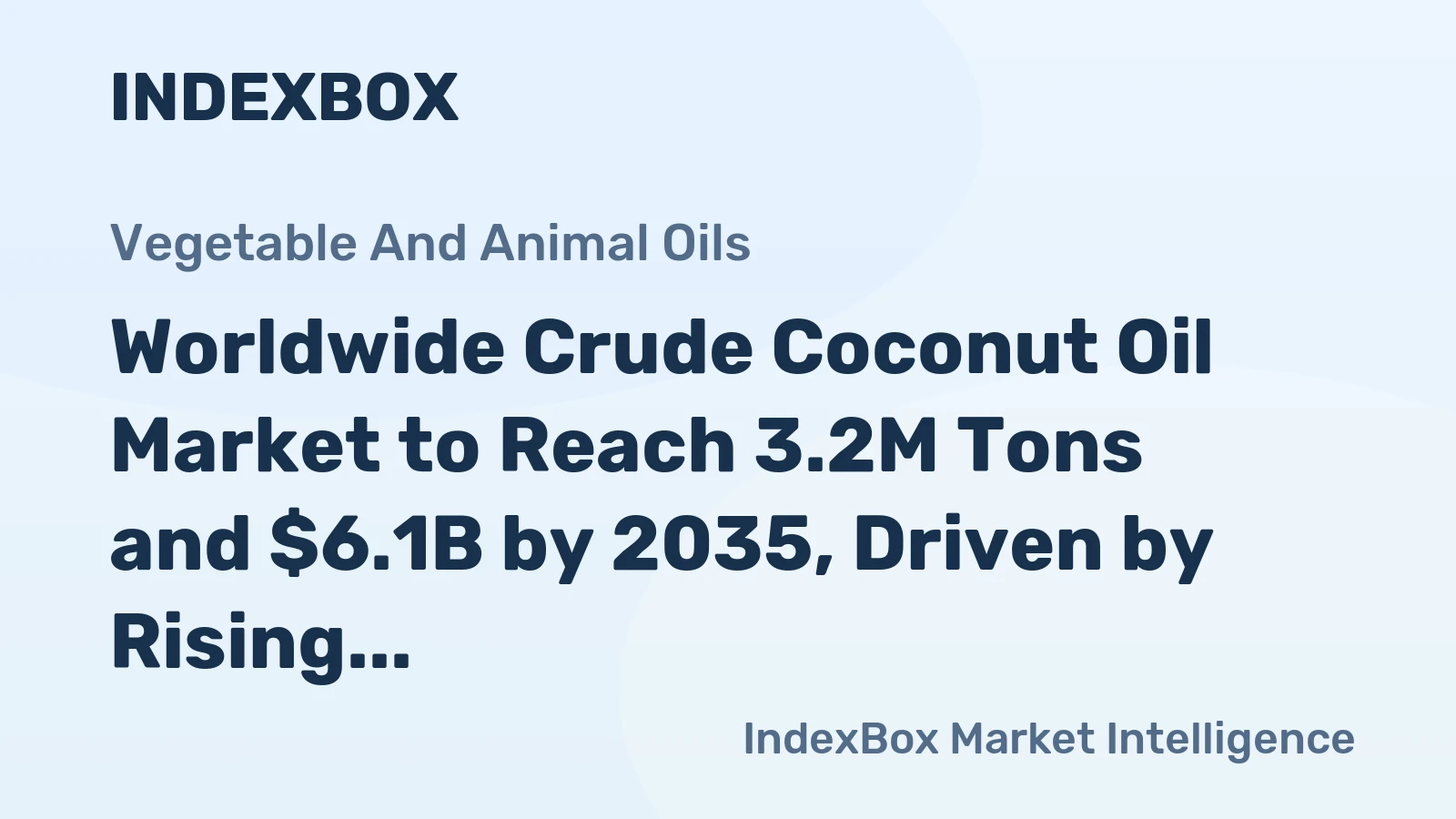 Worldwide Crude Coconut Oil Market to Reach 3.2M Tons and $6.1B by 2035, Driven by Rising Demand