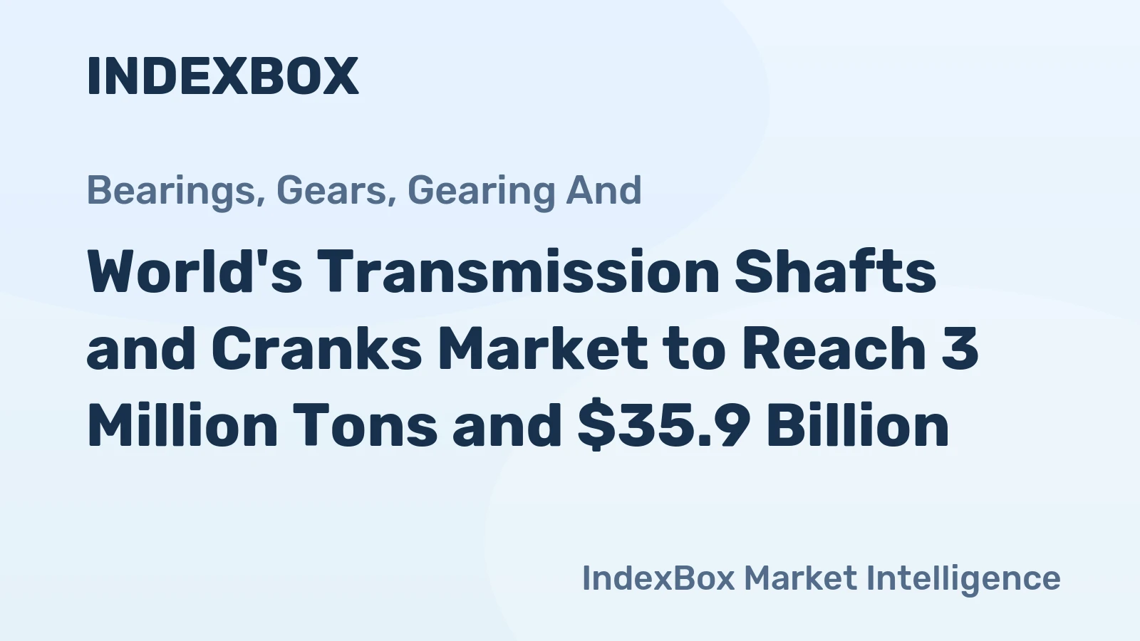 World's Transmission Shafts and Cranks Market to Reach 3 Million Tons and $35.9 Billion