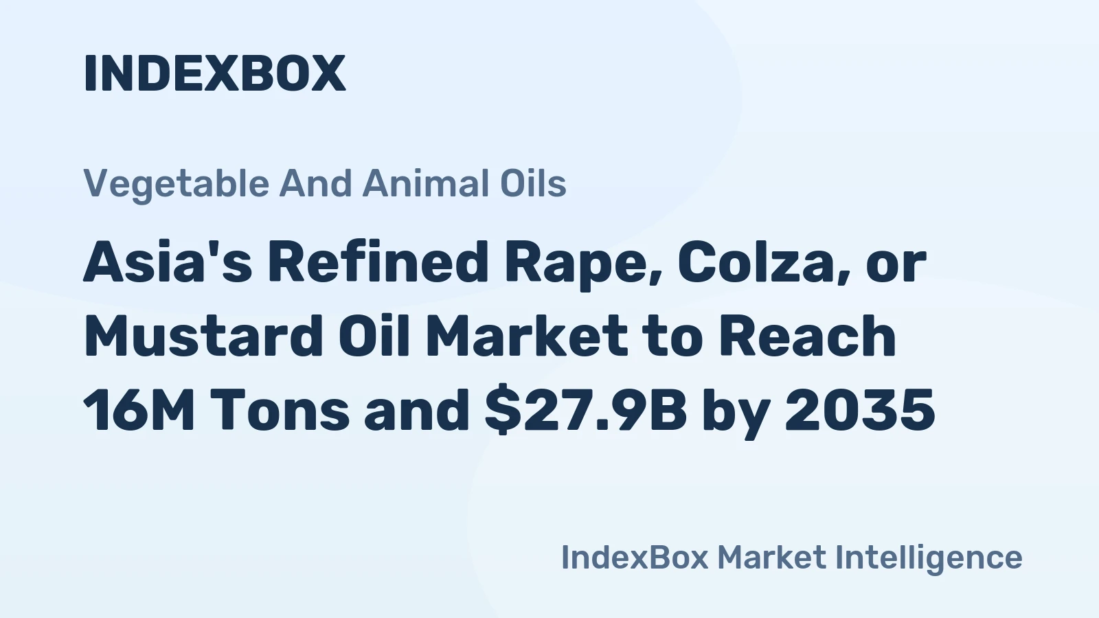 Asia's Refined Rape, Colza, or Mustard Oil Market to Reach 16M Tons and $27.9B by 2035