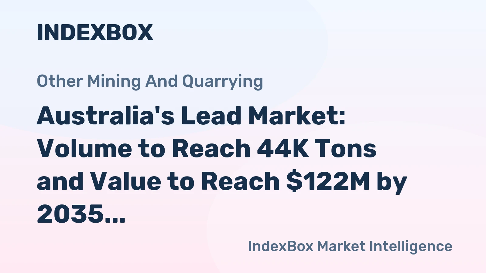 Australia's Lead Market: Volume to Reach 44K Tons and Value to Reach $122M by 2035