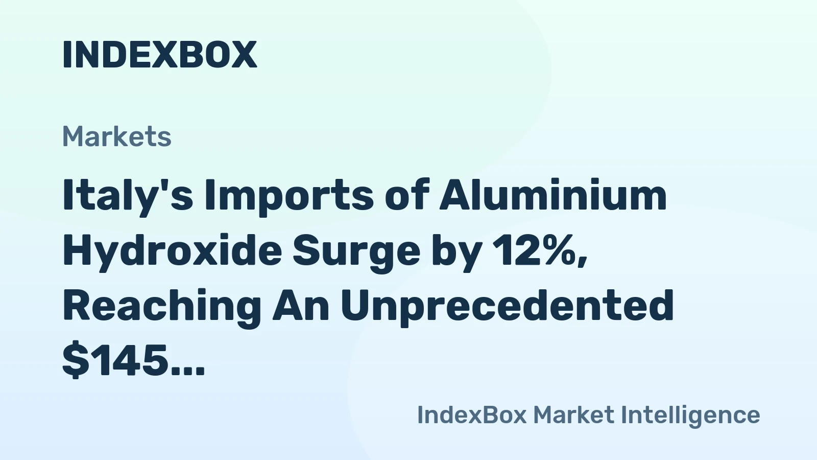 Italy's Imports of Aluminium Hydroxide Surge by 12%, Reaching An Unprecedented $145 Million in 2023